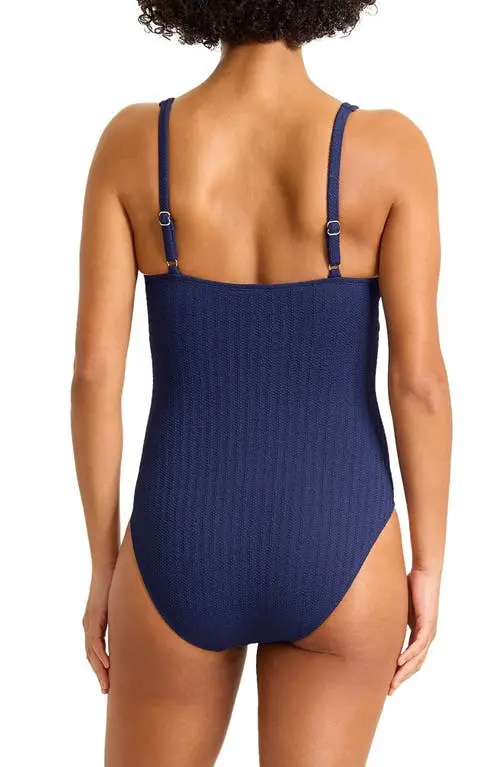 Tommy Bahama One-piece Swimsuit With Gathered Bust And Cut-out Detail - Mare Navy