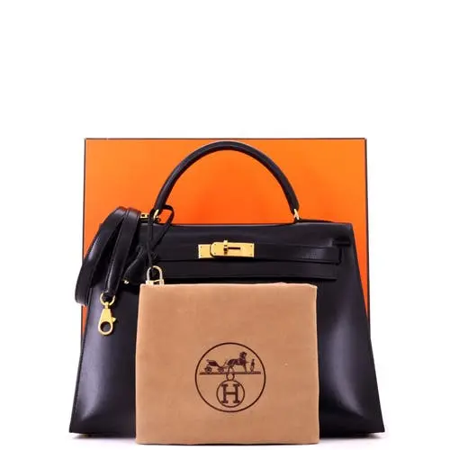 Hermès Kelly Handbag Black Box Calf With Gold Hardware 32