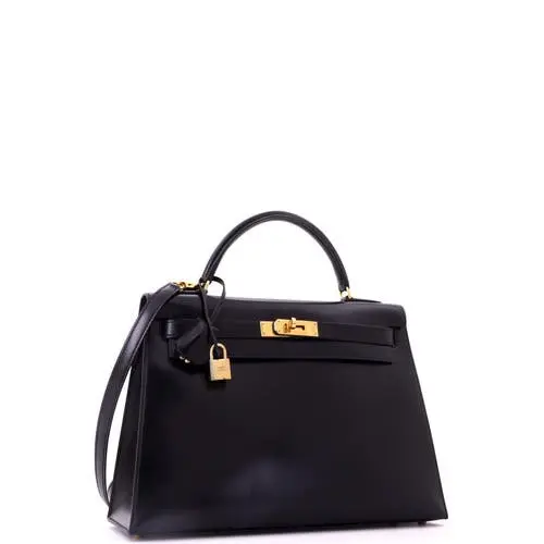 Hermès Kelly Handbag Black Box Calf With Gold Hardware 32