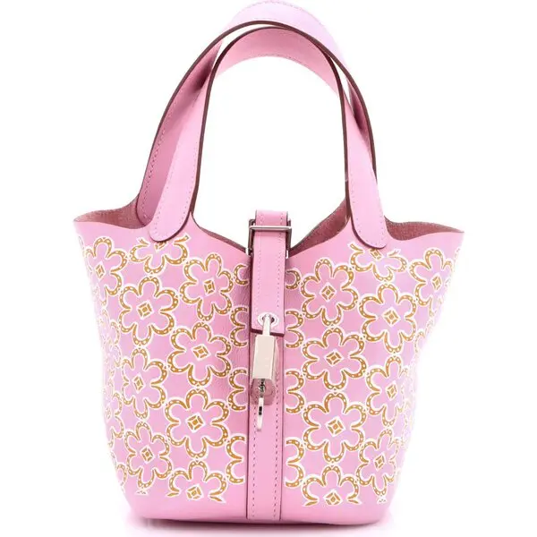 Hermès Picotin Lock Bag Lucky Daisy Printed Swift Micro - Mauve Sylvestre