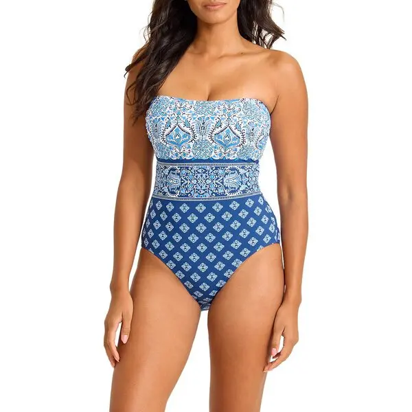Tommy Bahama Noble Pineapple Strapless One-piece Swimsuit - Indigo Tide