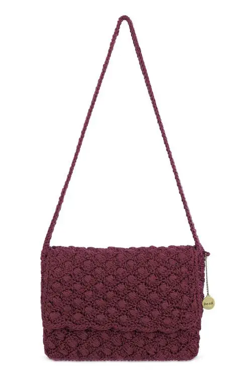 THE SAK Marlow Crochet Flap Shoulder Bag With Embroidered Fish Detail - Black Cherry Shell