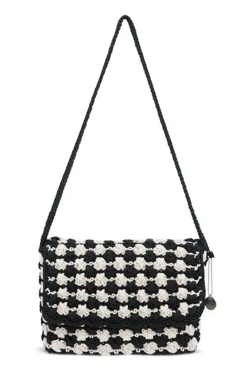 THE SAK Marlow Crochet Flap Shoulder Bag With Embroidered Fish Detail - Black Ecru Shell