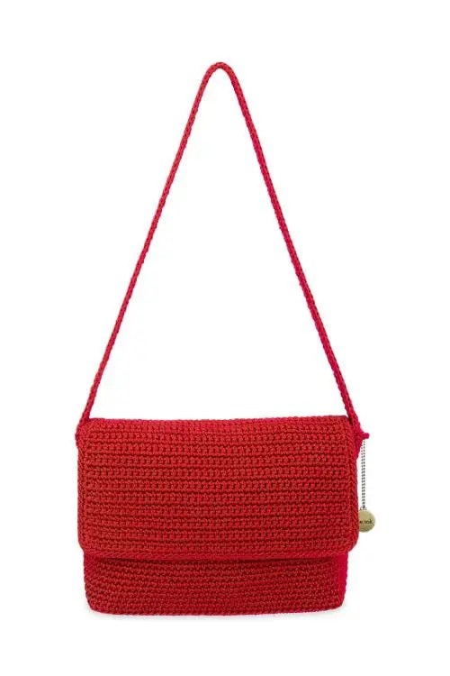 THE SAK Marlow Crochet Flap Shoulder Bag With Embroidered Fish Detail - Scarlet