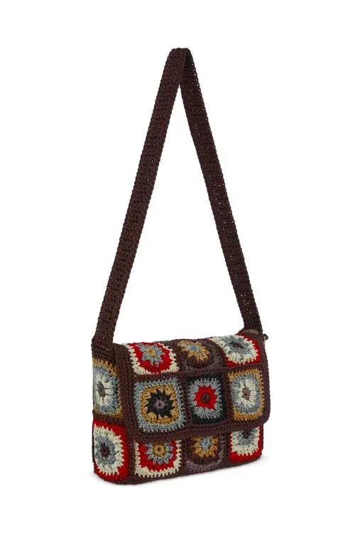 THE SAK Marlow Crochet Flap Shoulder Bag With Embroidered Fish Detail - Walnut Patch