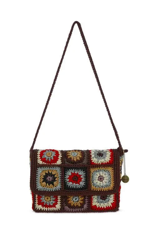 THE SAK Marlow Crochet Flap Shoulder Bag With Embroidered Fish Detail - Walnut Patch
