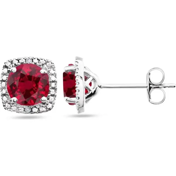 ALLUREZ Lab-grown Ruby And Natural Diamond Stud Earrings In Sterling Silver - 1.20ct/ Ruby