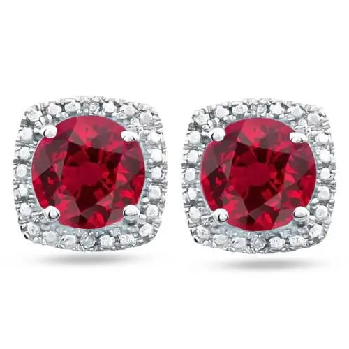 ALLUREZ Lab-grown Ruby And Natural Diamond Stud Earrings In Sterling Silver
