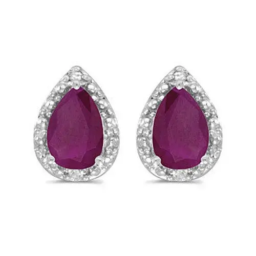 ALLUREZ 14k White Gold Pear White Topaz And Diamond Stud Earrings - 1.52ct/ruby/white Gold