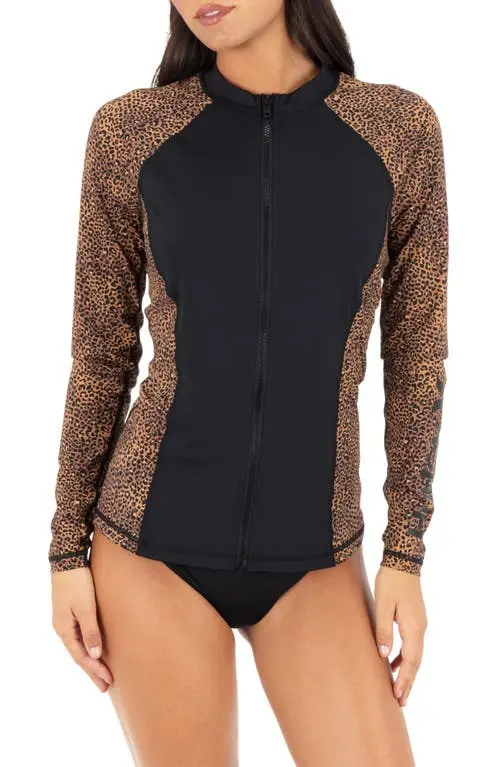 Hurley Soft Spot Zip Front Long Sleeve Rashguard One-piece Swimsuit - Mole
