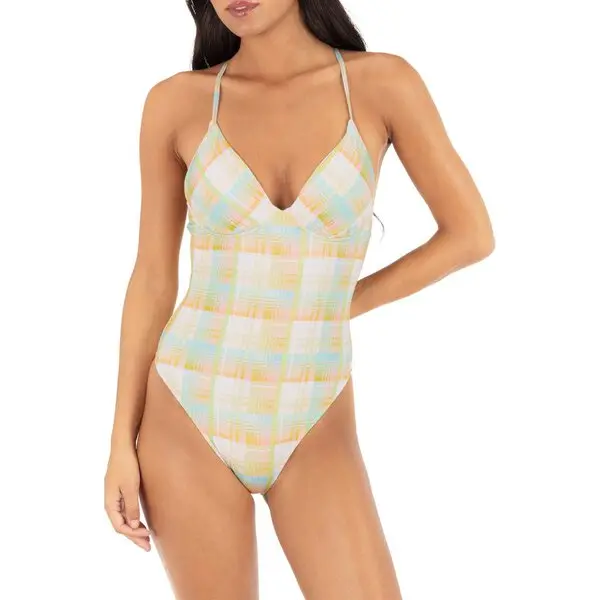 Hurley Plaid Underwire One-piece Swimsuit - Electric Lime