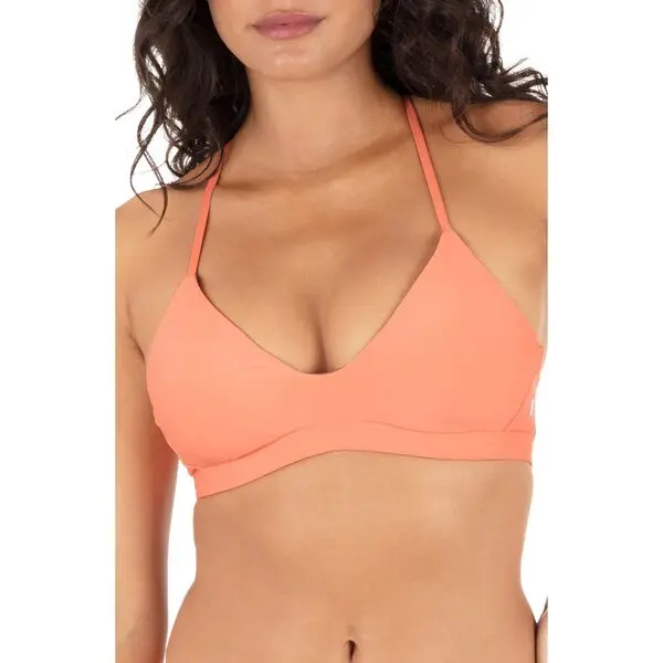 Hurley Racerback Bikini Top With Lace-up Back - Coral