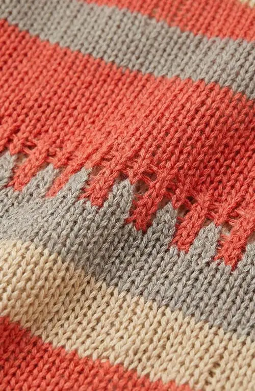 MODENAIRE Distressed Stripe Knit Sweater With Flared Sleeves - Beige