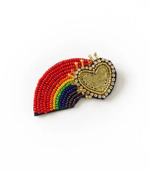 MATR BOOMIE Beaded Rainbow Heart Brooch - Multicolor