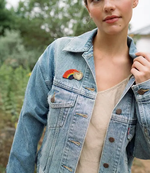 MATR BOOMIE Beaded Rainbow Heart Brooch
