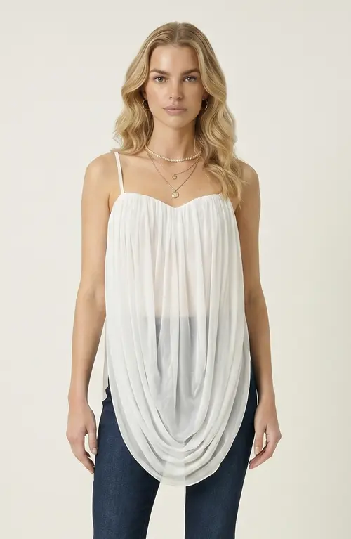 MODENAIRE Draped Sweetheart Chiffon Camisole Top - Ivory
