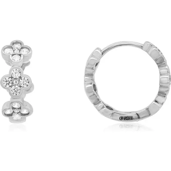 THE LOVERY FINE JEWELRY Cz Clover Huggie Hoop Earrings - Sterling Silver