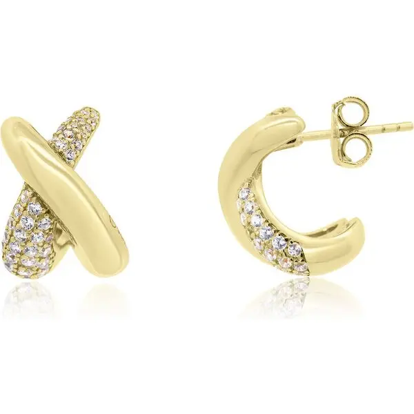 THE LOVERY FINE JEWELRY Crossover Cz Hoop Earrings - Goldlated Sterling Silver