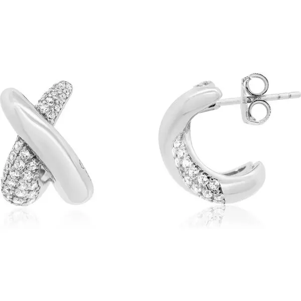 THE LOVERY FINE JEWELRY Crossover Cz Hoop Earrings - Sterling Silver