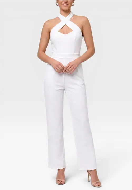 Rachel Rachel Roy Racquel Sleeveless Halter Jumpsuit - Eggshell