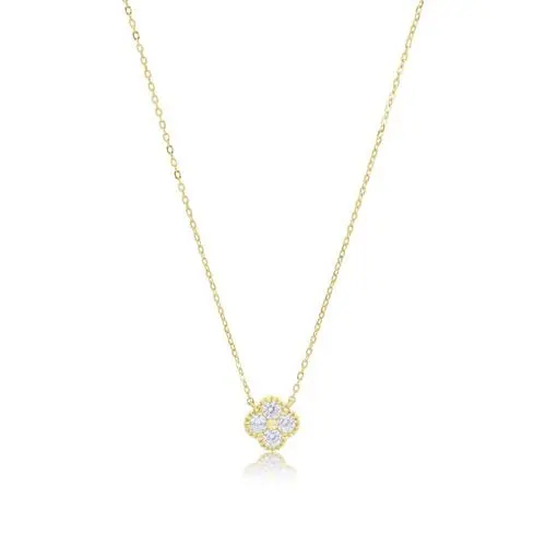 THE LOVERY FINE JEWELRY Clover Motif Necklace With Cubic Zirconia - Goldlated Sterling Silver