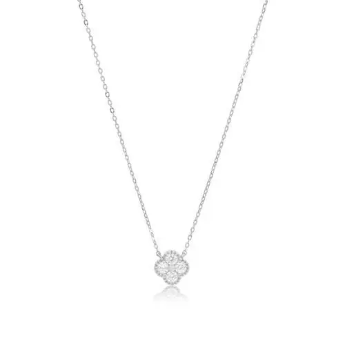 THE LOVERY FINE JEWELRY Clover Motif Necklace With Cubic Zirconia - Sterling Silver