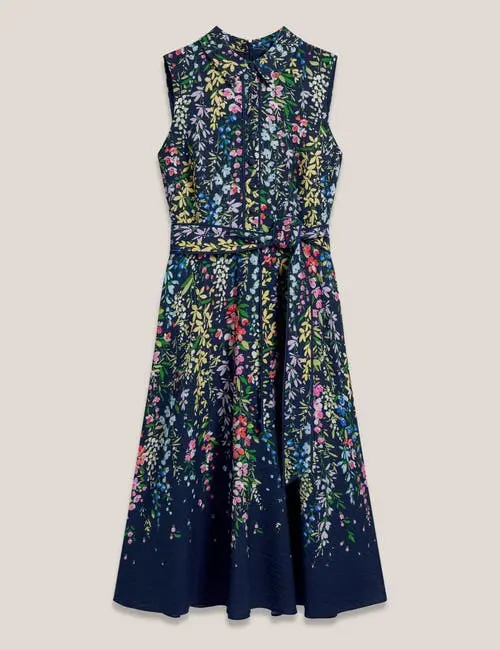 HOBBS LONDON Floral Collared Midi Shirt Dress - Midnightmulti