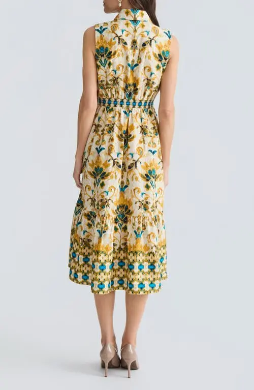 KASPER Sleeveless Border Print Midi Shirtdress