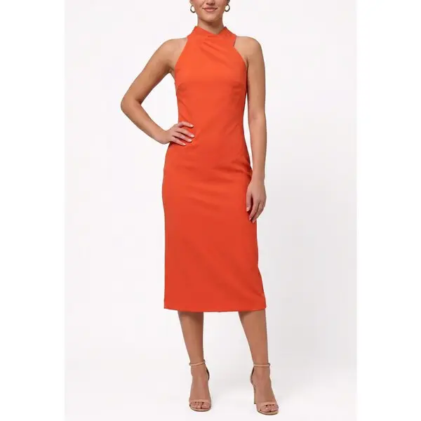 Rachel Rachel Roy Harland Crossover Halter Midi Dress - Cherry Tomato
