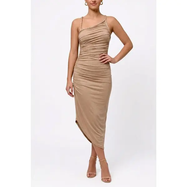 Rachel Rachel Roy Athena Asymmetric Braided Midi Dress - Buff Nude