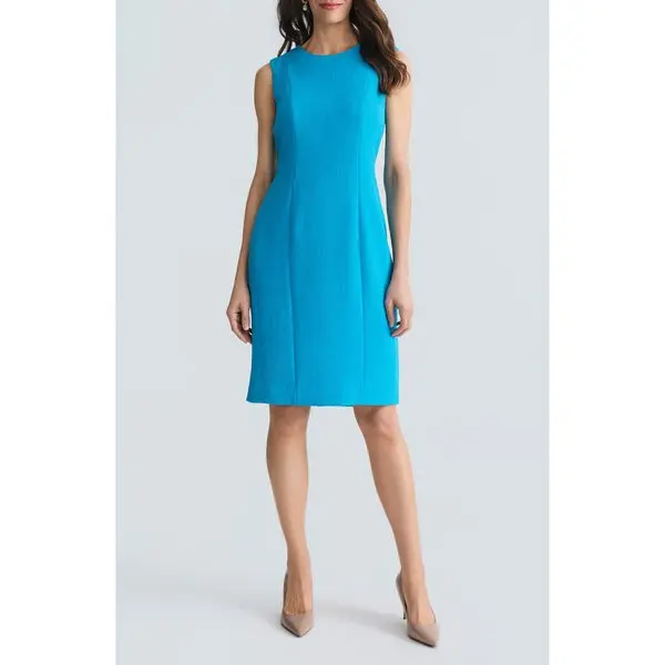 KASPER Pebble Crepe Seamed Sheath Dress - Bright Azul