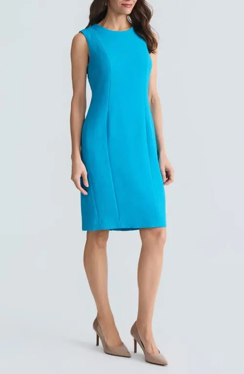 KASPER Pebble Crepe Seamed Sheath Dress - Bright Azul