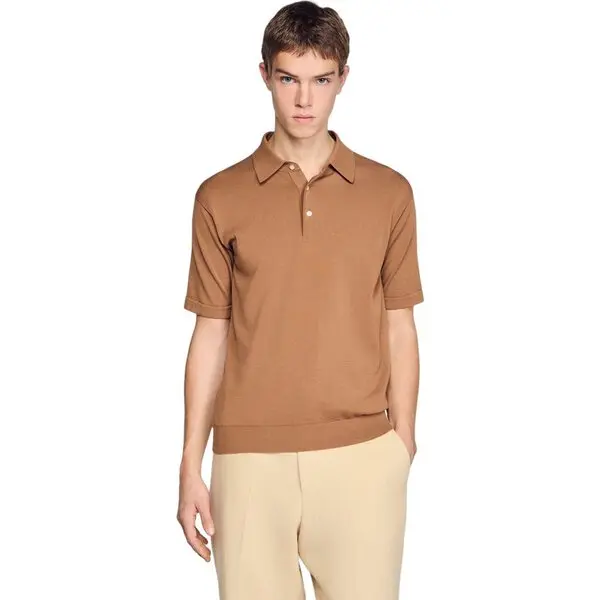 Sandro Cotton And Silk Polo Shirt - Dark Camel