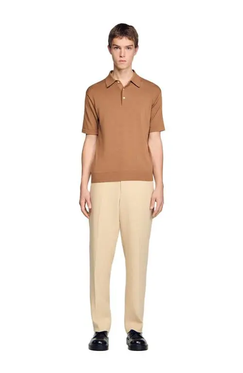Sandro Cotton And Silk Polo Shirt - Dark Camel