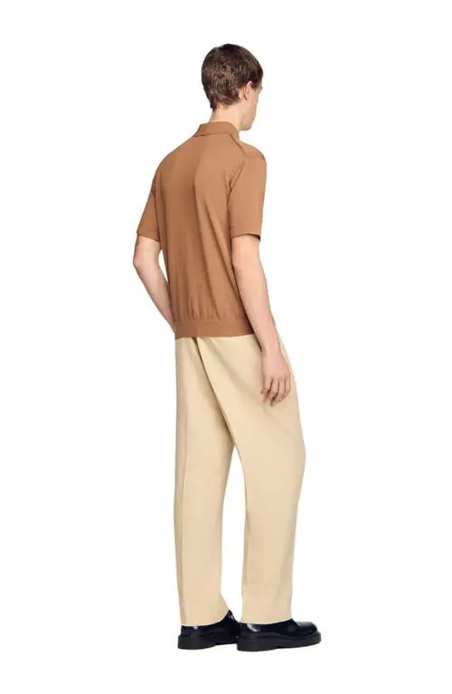 Sandro Cotton And Silk Polo Shirt - Dark Camel