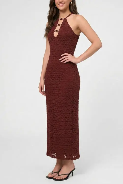 Rachel Rachel Roy Aitana Bead Keyhole Crochet Maxi Dress - Dark Red