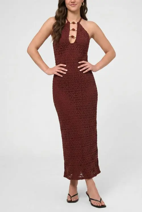Rachel Rachel Roy Aitana Bead Keyhole Crochet Maxi Dress - Dark Red
