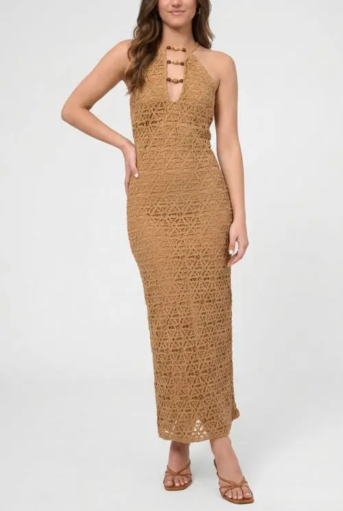 Rachel Rachel Roy Aitana Bead Keyhole Crochet Maxi Dress - Medium Brown