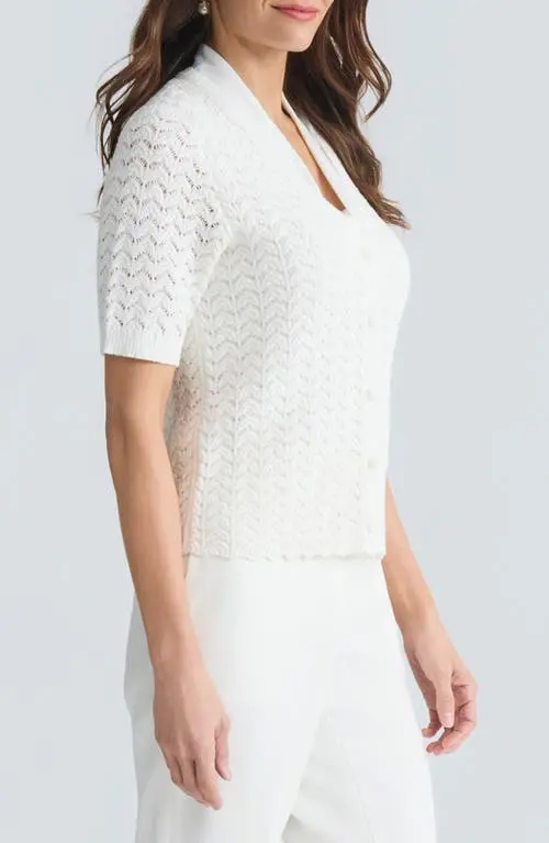 KASPER Textured Stitch Short Sleeve Cardigan