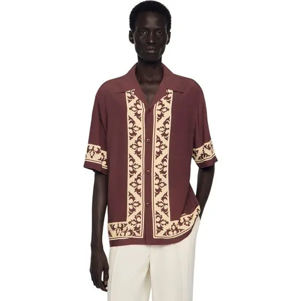 Sandro Contrast Print Loose-fit Shirt - Chocolate