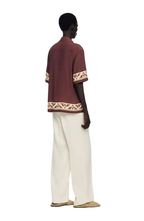 Sandro Contrast Print Loose-fit Shirt - Chocolate