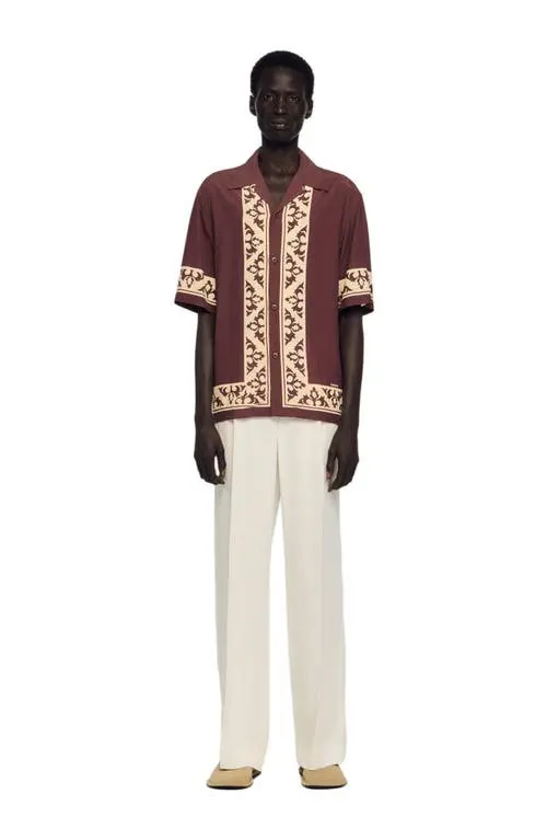 Sandro Contrast Print Loose-fit Shirt - Chocolate
