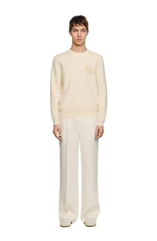 Sandro Knit Sweatshirt With Crochet Flower Detail
