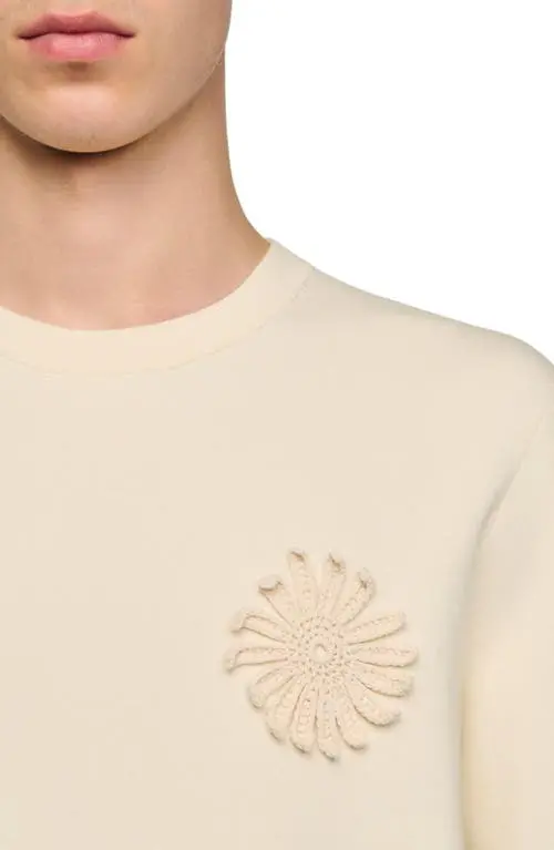 Sandro Knit Sweatshirt With Crochet Flower Detail