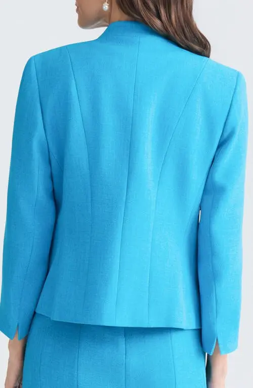 KASPER Pebbled Crepe Seamed Collarless Cardigan