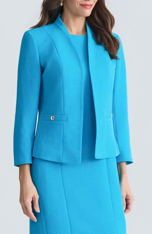 KASPER Pebbled Crepe Seamed Collarless Cardigan
