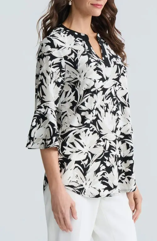 KASPER Floral Print Three-quarter Sleeve Knit Top