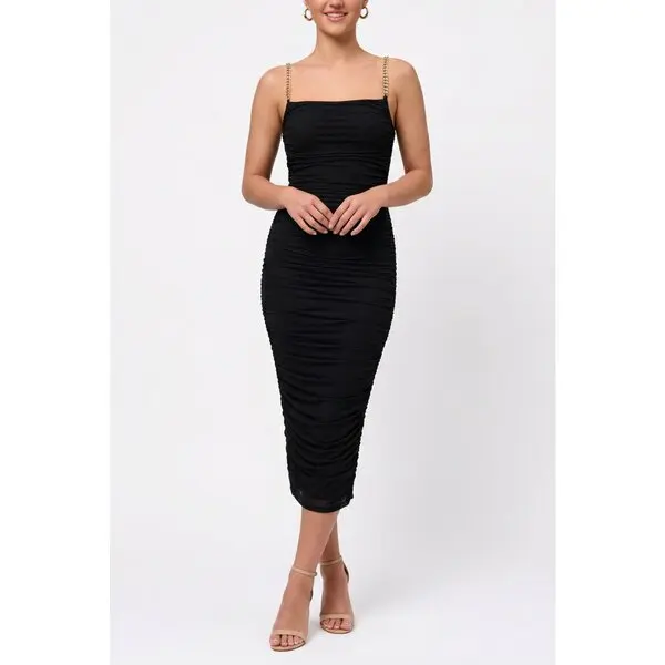 Rachel Rachel Roy Sleeveless Ruched Midi Dress With Chain Straps