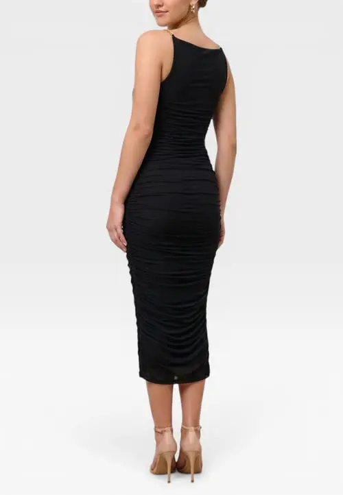 Rachel Rachel Roy Sleeveless Ruched Midi Dress With Chain Straps
