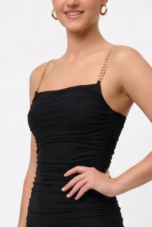 Rachel Rachel Roy Sleeveless Ruched Midi Dress With Chain Straps